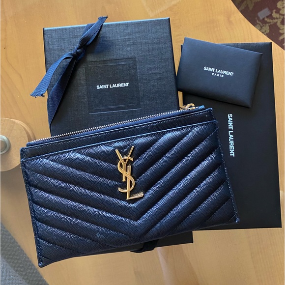 Yves Saint Laurent | Bags | Ysl Cassandre Matelass Zipped Pouch In Grain De Poudre Embossed ...